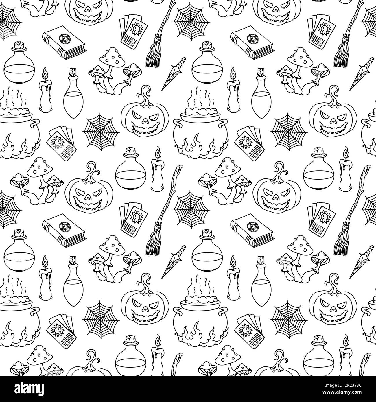 Halloween vector pattern, monochrome Halloween pattern, black and white ...