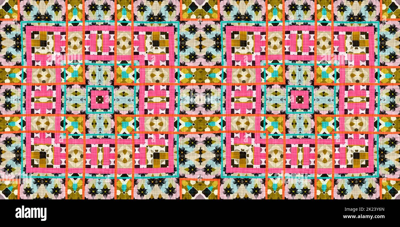 Kitsch pattern geometric retro design in seamless border background ...