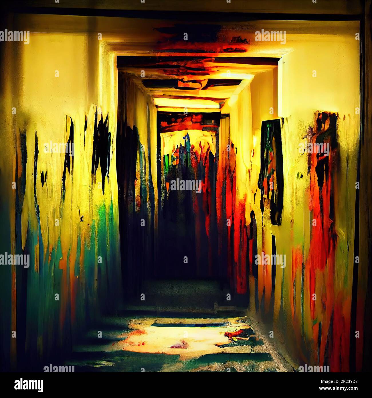 Abstract bright colorful corridor. Bright surreal corridor. Digital ...