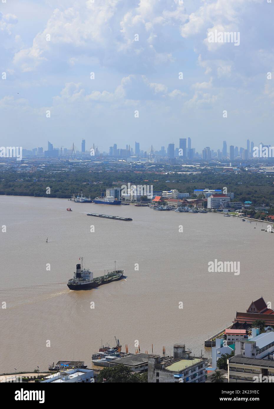 Logistics and shipping transportation on river, Oil gas tanker and ...