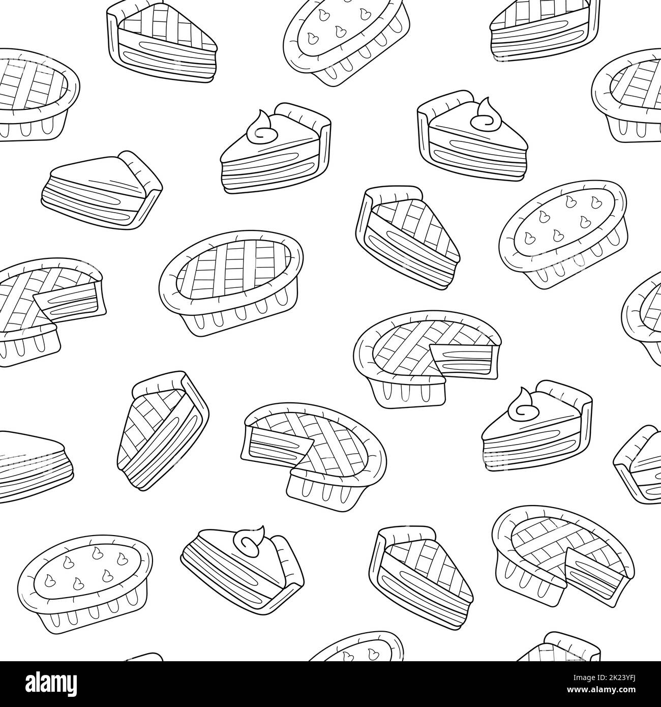 Pie seamless pattern doodle outline vector. Texture for background ...