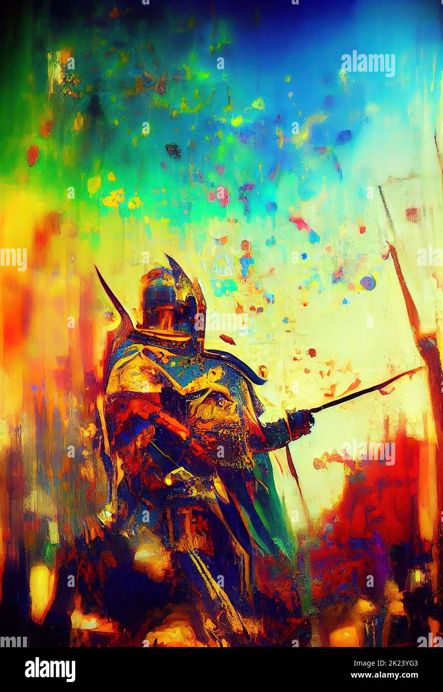 Knight in armor painting impressionism. Abstract colorful knight ...