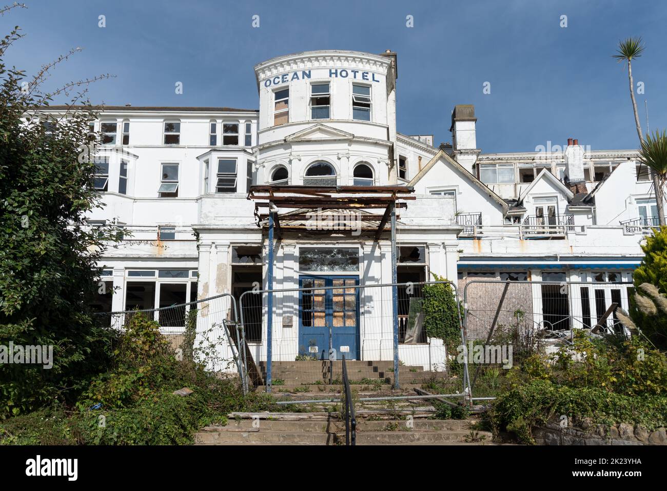 The old and abandoned Ocean hotel on the seafront at Ventnor on the ...