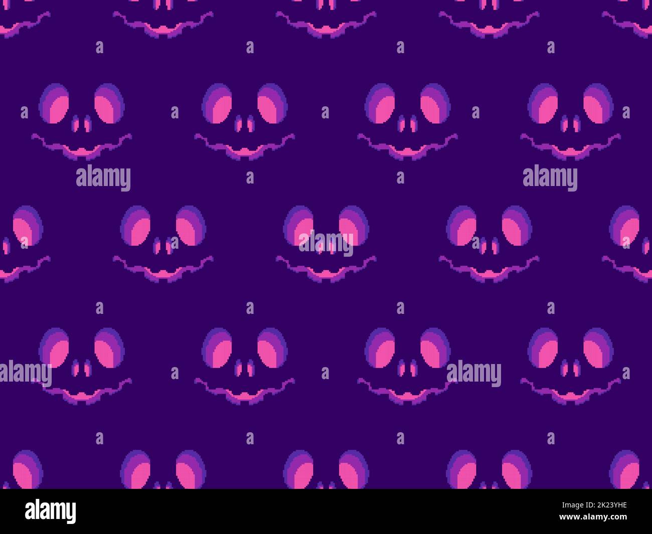 Halloween scary face with glowing eyes in pixel style. Seamless pattern ...