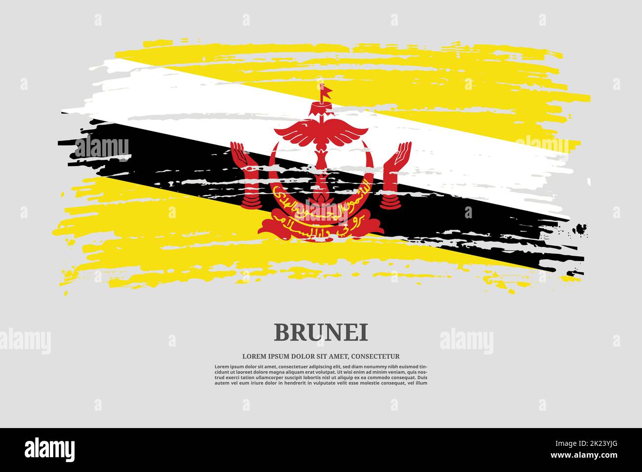 Brunei flag with brush stroke effect and information text poster ...