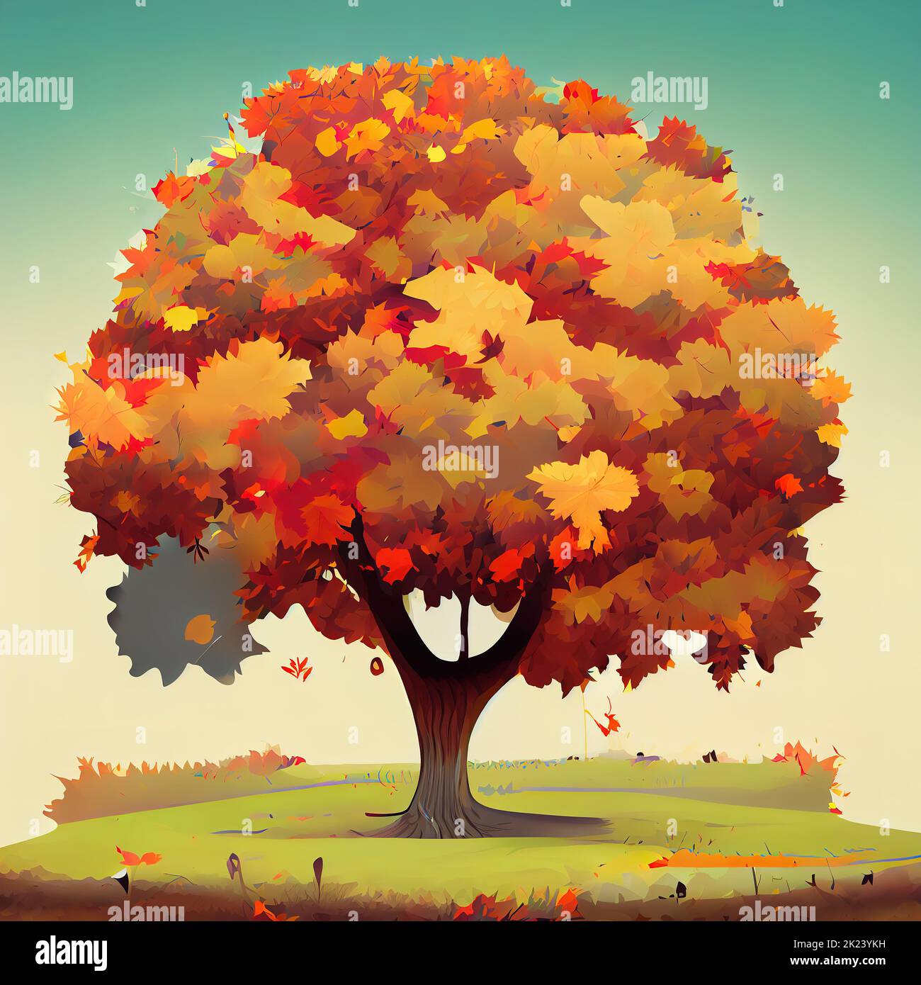 Autumn cartoon maple tree cute illustration. Digital illustration Stock ...