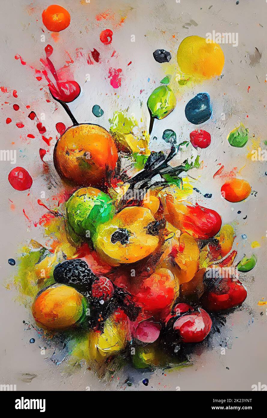 Fruits and berries picture impressionism. Bright juicy fruits. Digital ...
