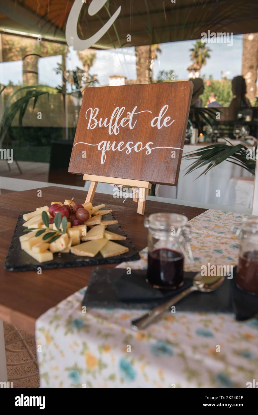 Wedding buffet in heart of glass on the beach of Tarragona in Spain ...