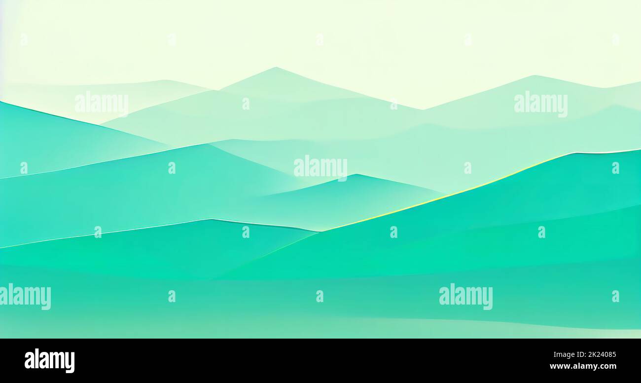Banner with stylized turquoise flat mountains. Digital illustration ...