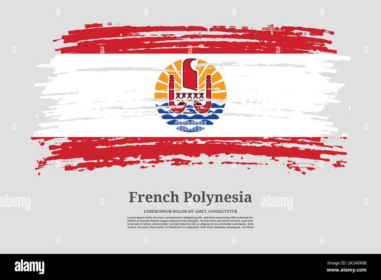 French Polynesia flag with brush stroke effect and information text ...