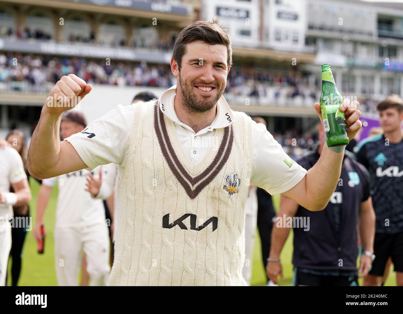 Surrey's Jamie Overton celebrates winning the LV= Insurance County ...