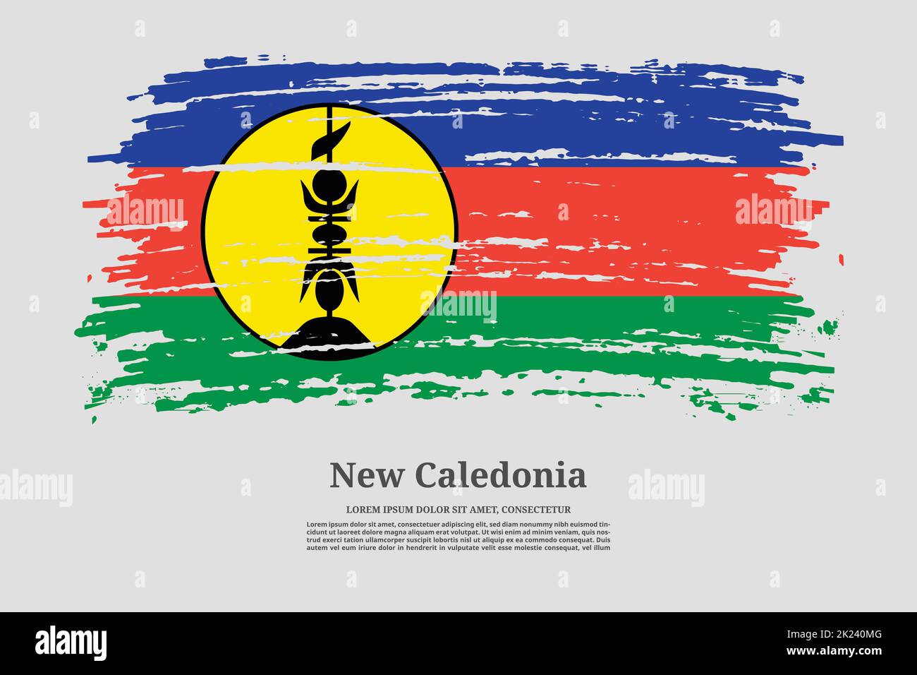 New Caledonia flag with brush stroke effect and information text poster ...