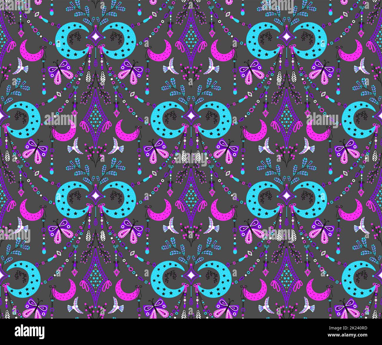 Vector seamless pattern with celestial mystic esoteric magic elements ...
