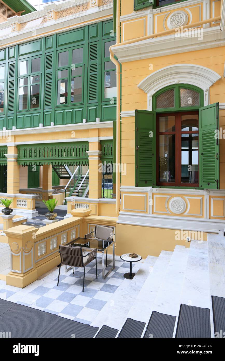 furniture outdoor table set and Cushion made of fabric Placed on a ...