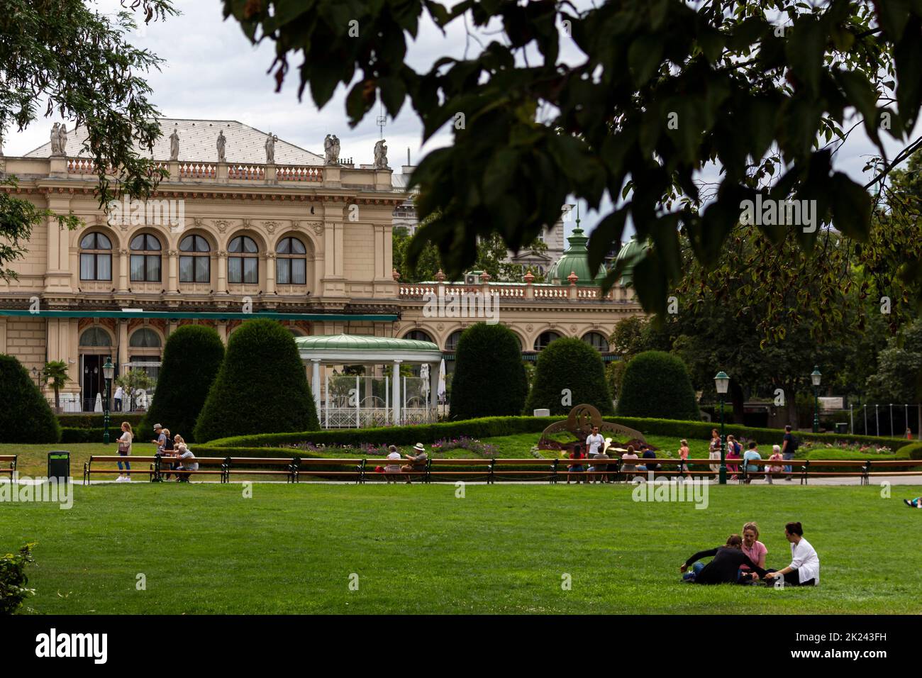 Vienna, Austria - August 13, 2019: Stadtpark Vienna with the Kursalon a historic and former ...
