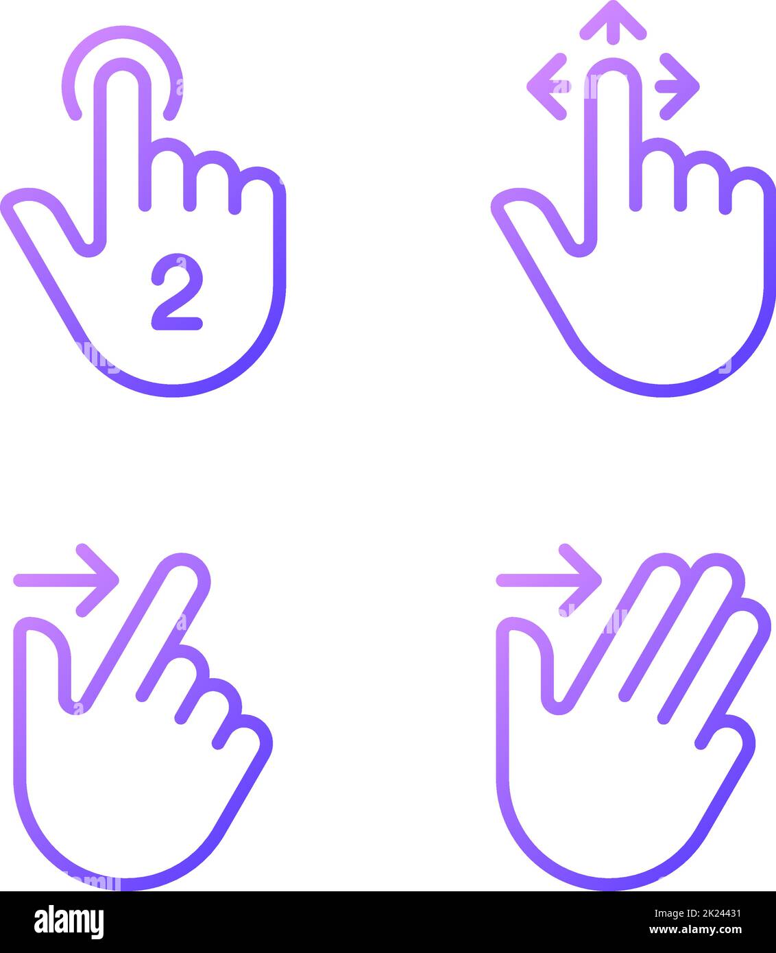 Drag and swipe gestures gradient linear vector icons set Stock Vector ...