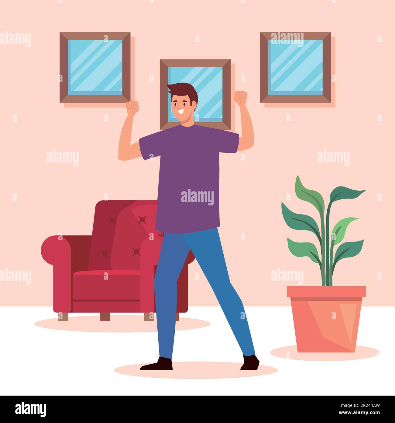 happy man dancing in livingroom Stock Vector Image & Art - Alamy