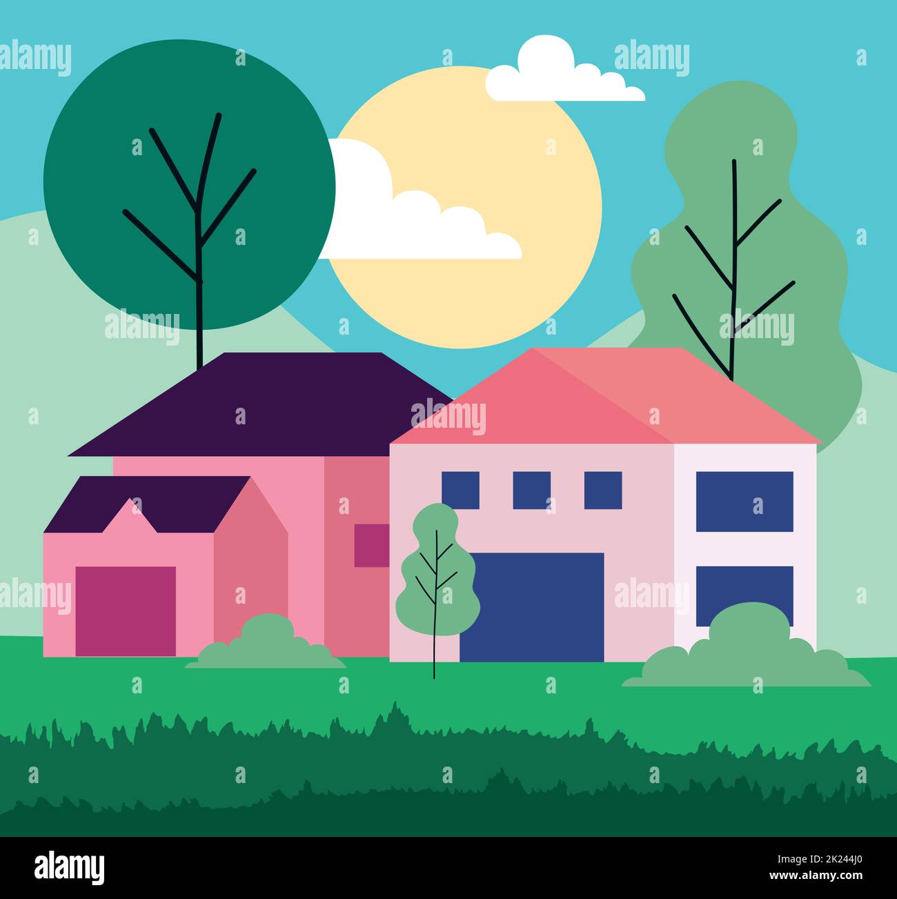 Skyline houses trees sky Stock Vector Images - Alamy