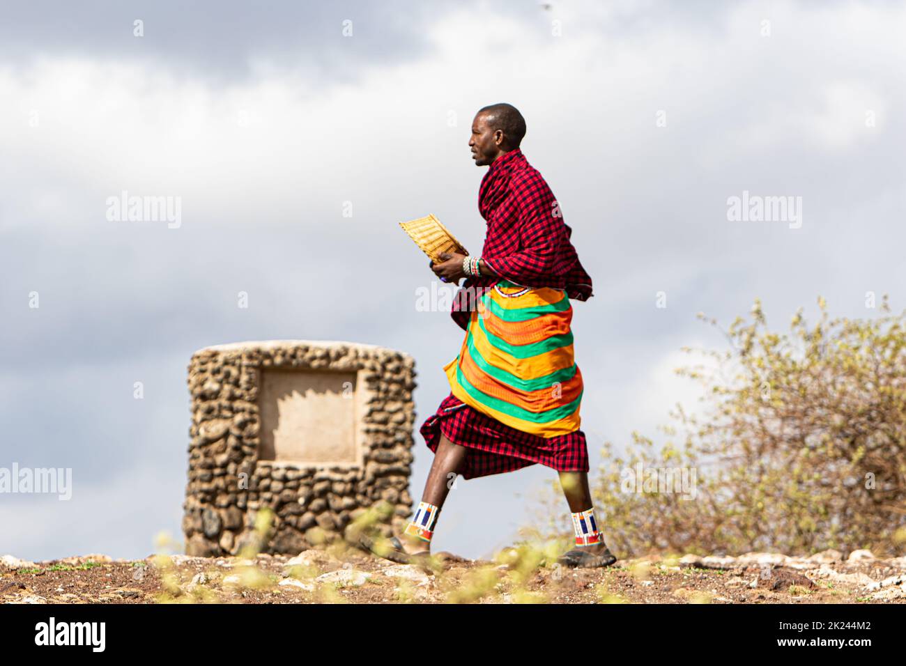 Kenya, countryside - October 28, 2017: a man walking in traditional ...