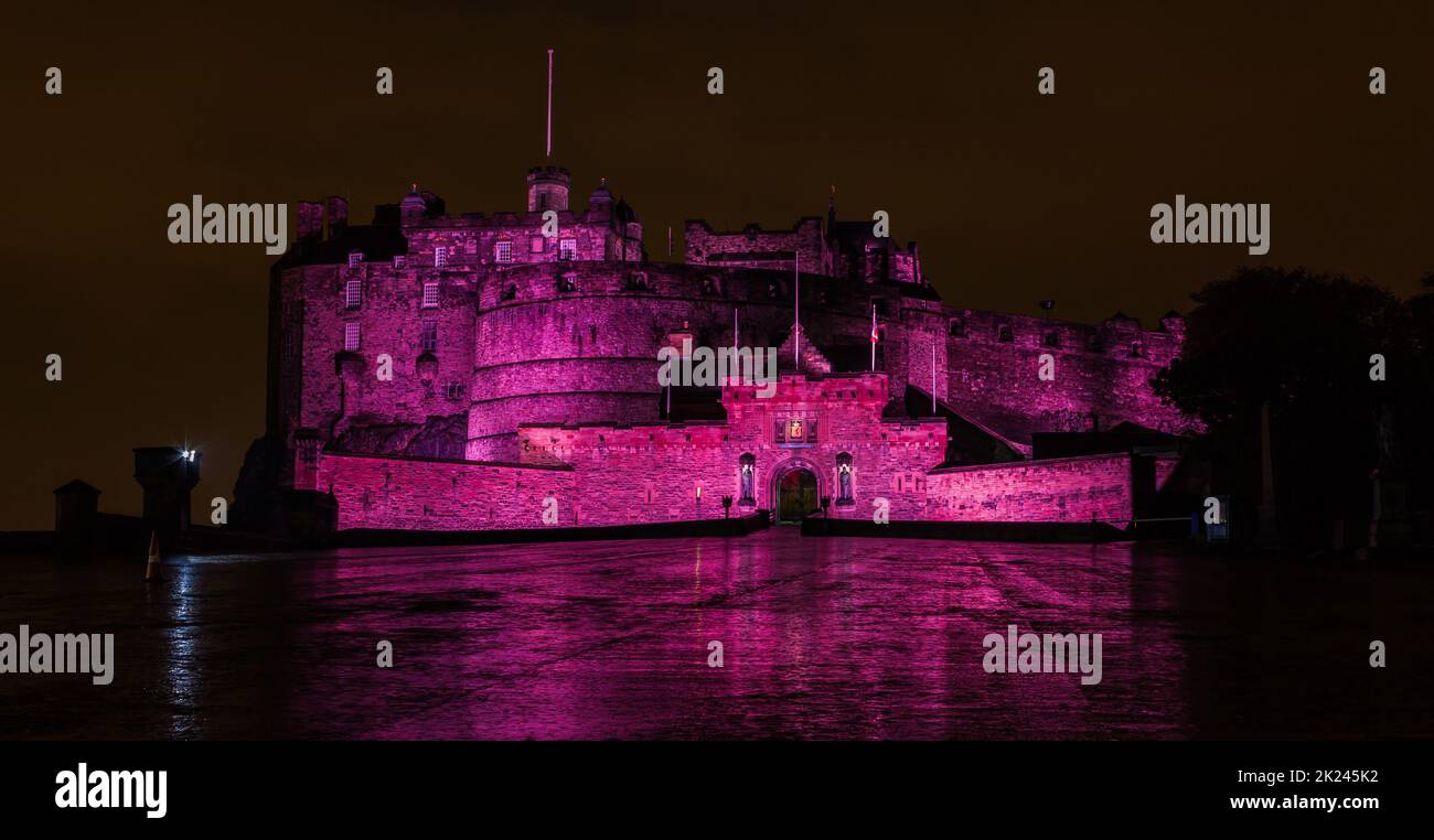 A picture of the purple lights on display at night in the Edinburgh ...
