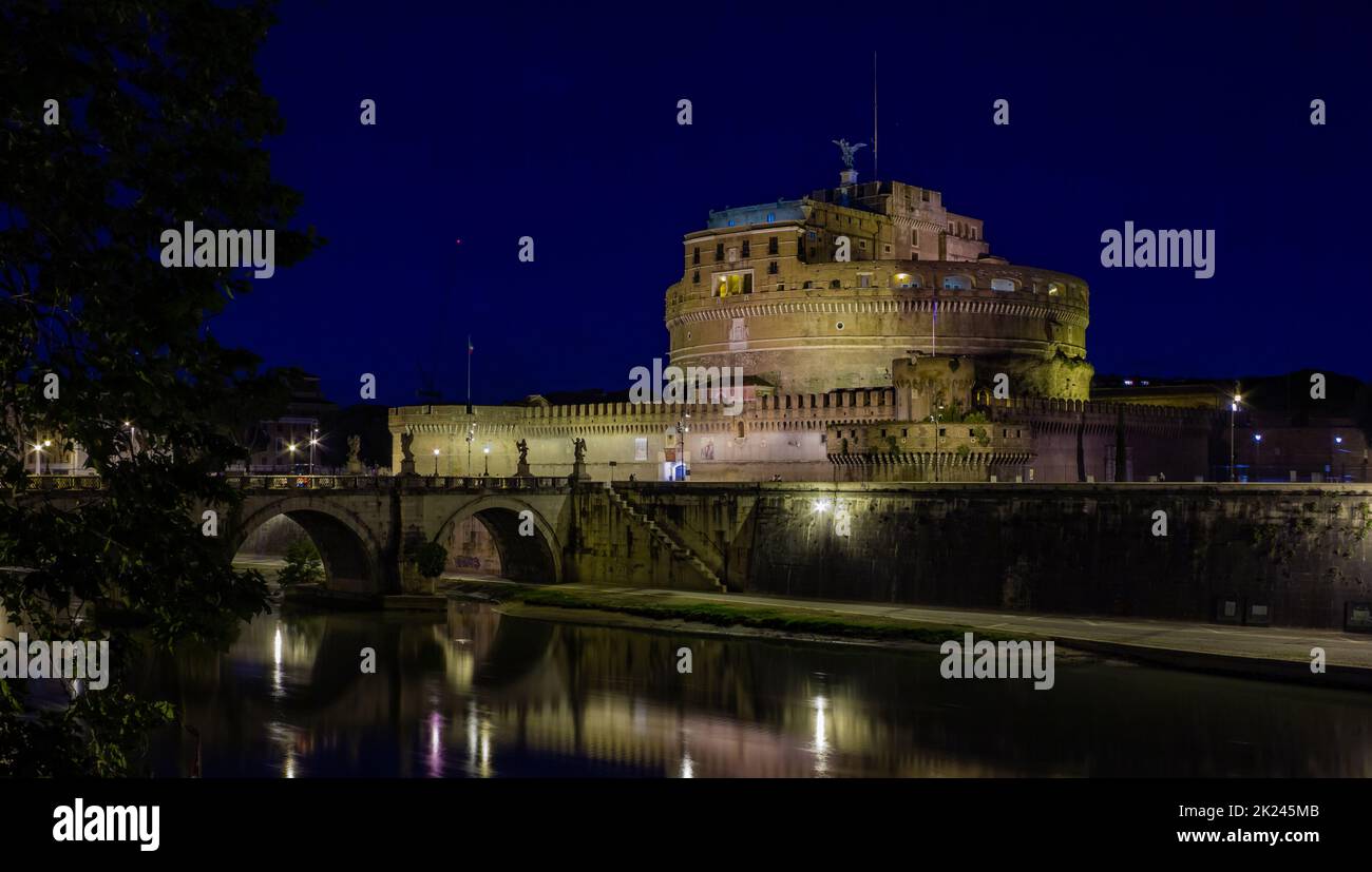 A picture of the Castel Sant'Angelo at night, taken from the opposite ...
