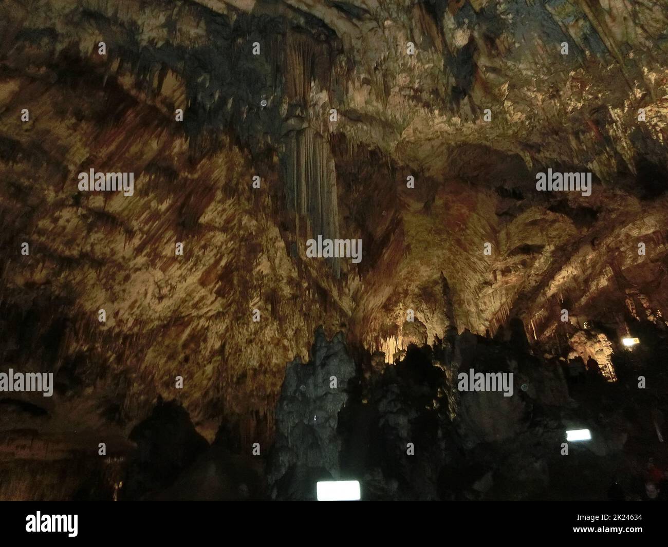 Picturesque karst features illuminated in the cave, Postojna grotte or ...