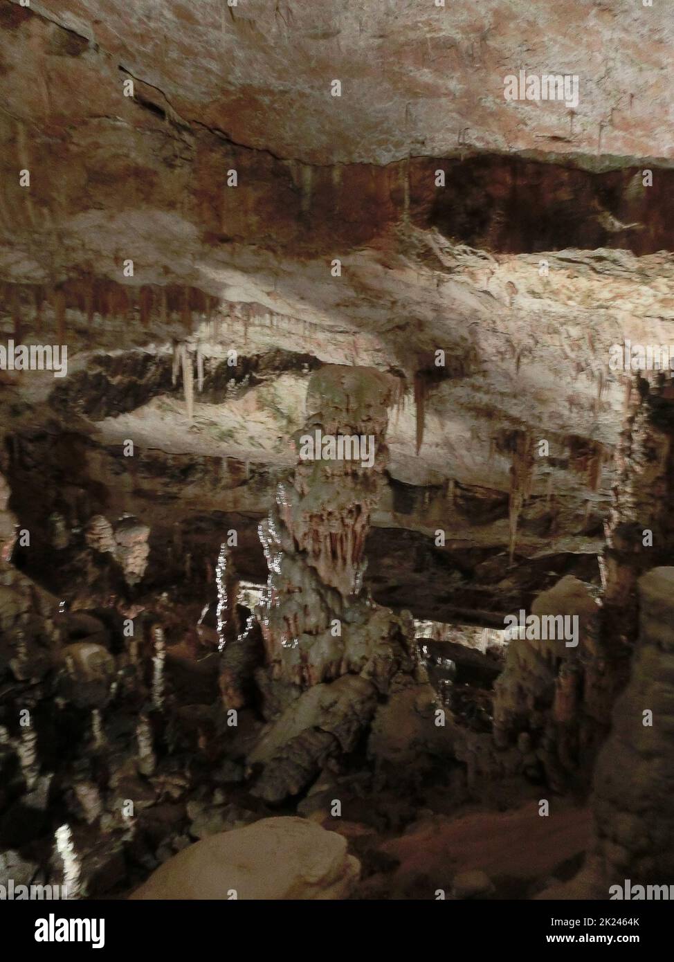 Picturesque karst features illuminated in the cave, Postojna grotte or ...