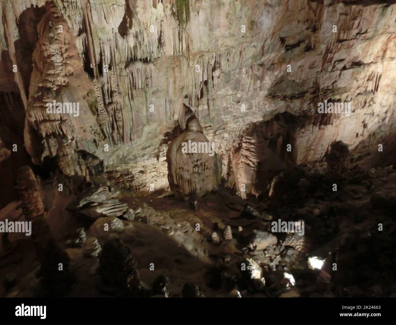 Picturesque karst features illuminated in the cave, Postojna grotte or ...