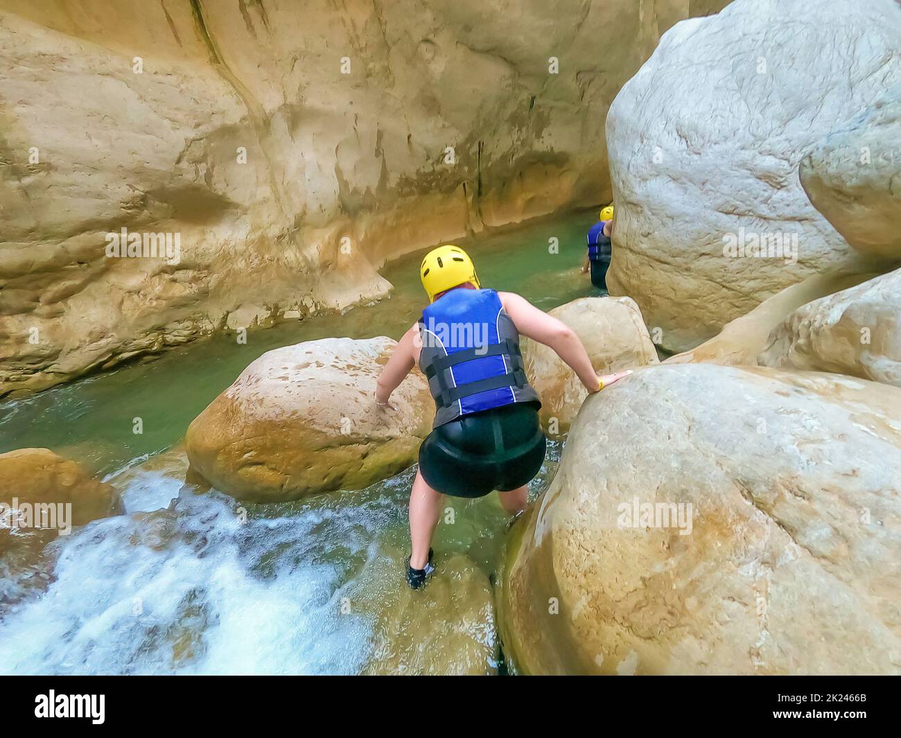 Trekking along the Lycian trail in the canyon of Harmony, near the town ...