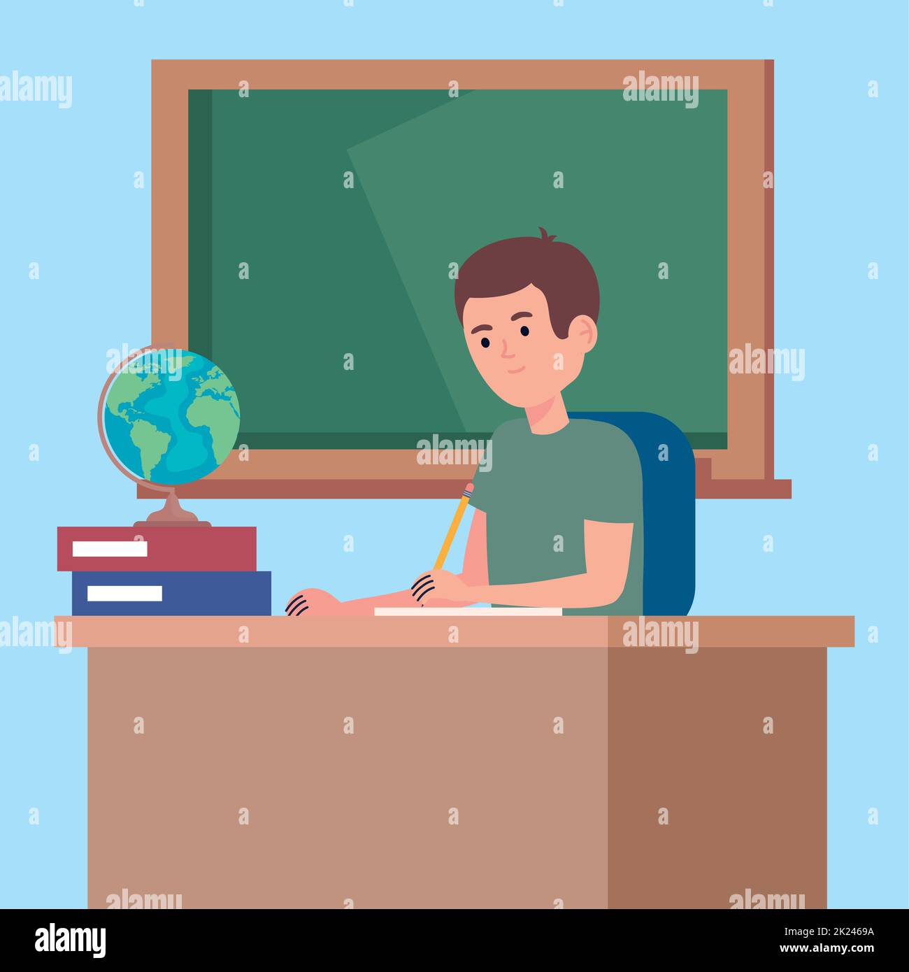 schoolboy writing in classroom Stock Vector Image & Art - Alamy