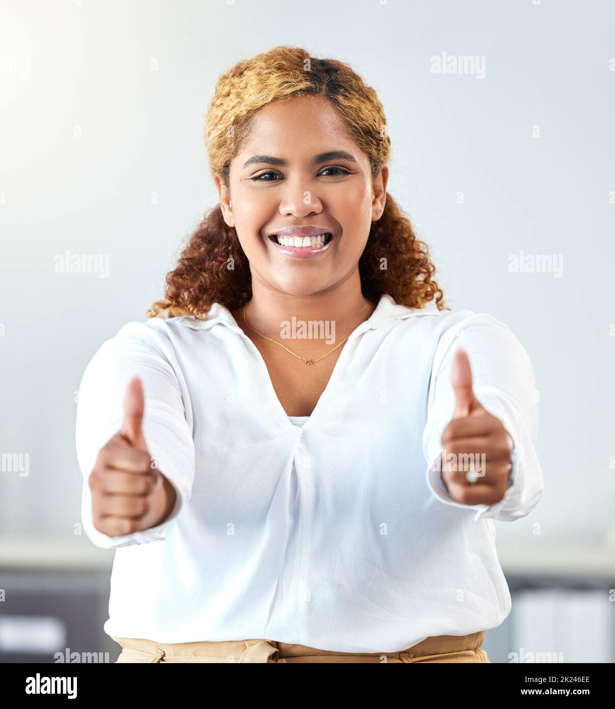 Woman hands up office hi-res stock photography and images - Alamy