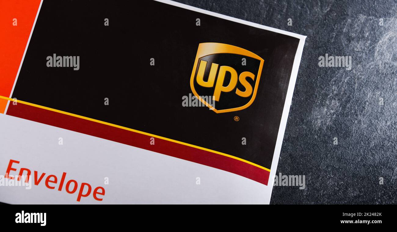 POZNAN, POL - DEC 26, 2021: Envelope of United Parcel Service or UPS ...