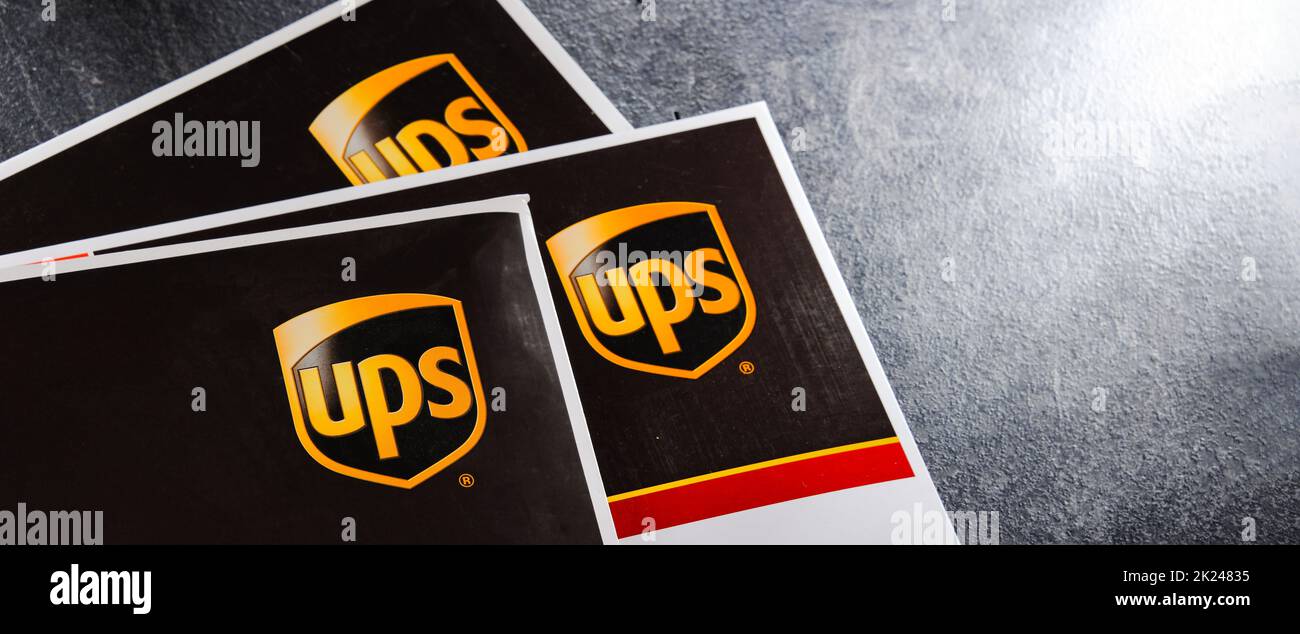 POZNAN, POL - DEC 26, 2021: Envelopes of United Parcel Service or UPS ...