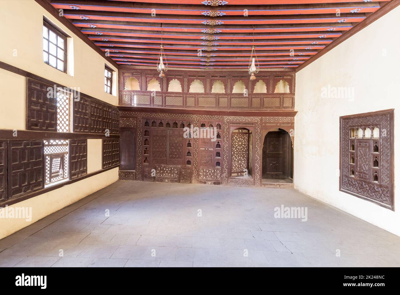 Oriental wooden engraved arabesque decorations with balcony, decorated ...