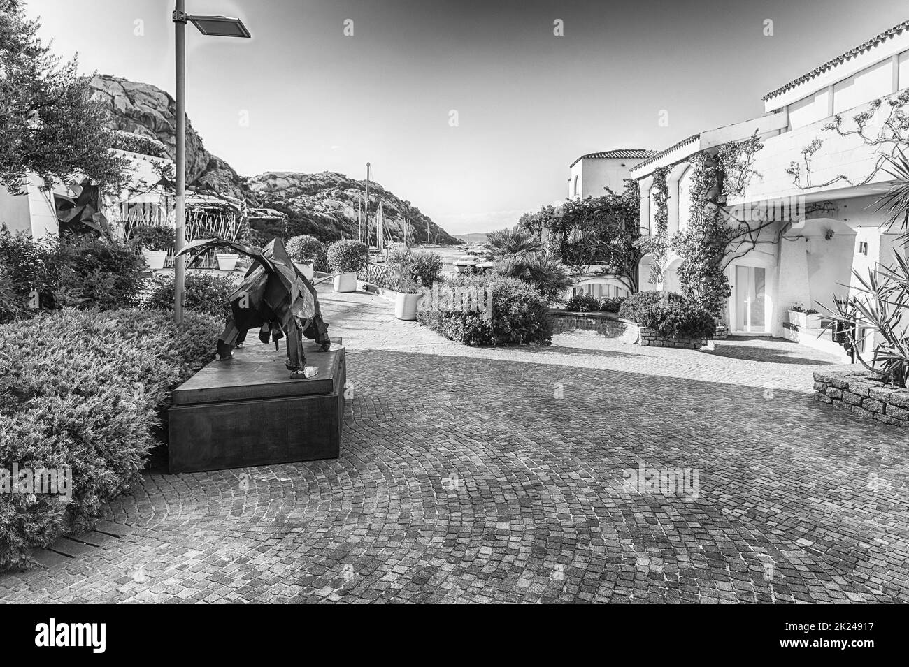 View of the harbor with luxury yachts of Poltu Quatu, Sardinia, Italy ...