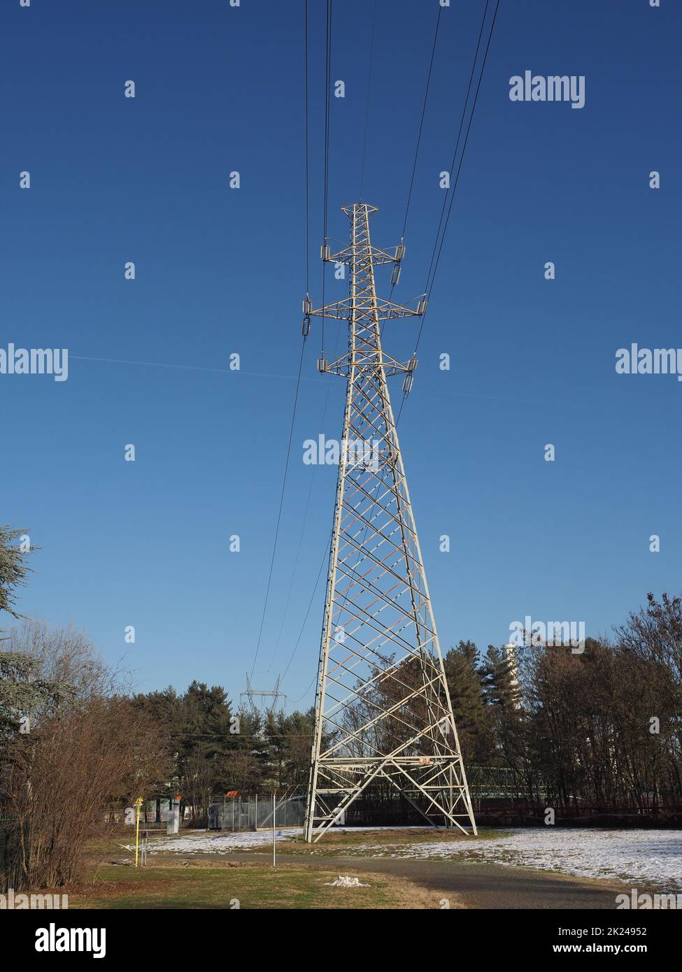 electric power high voltage transmission line tower Stock Photo - Alamy