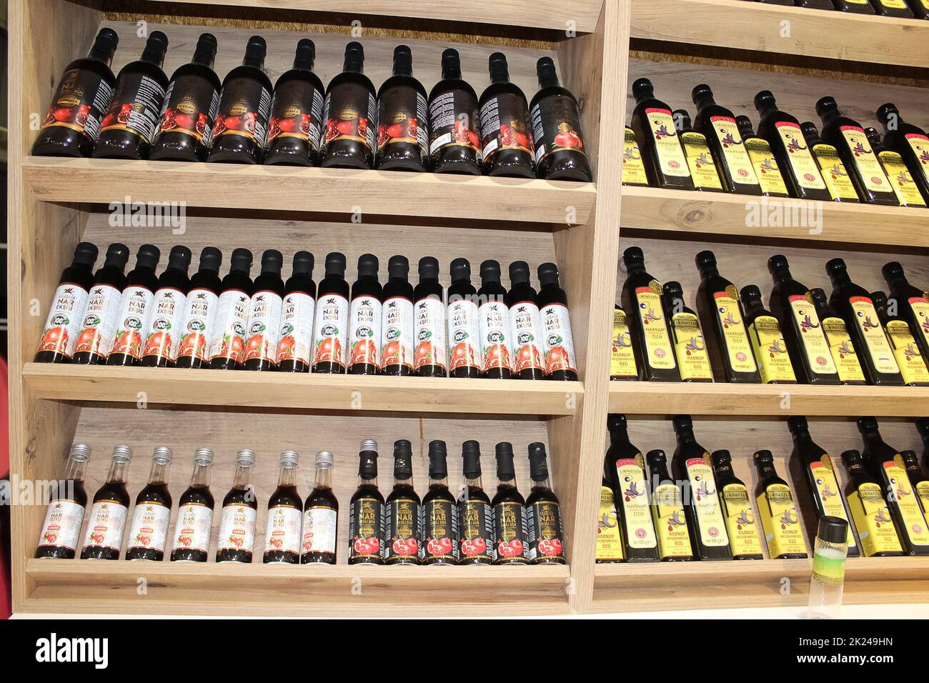Antalya, Turkey - May 11, 2021: Organic carob syrup and pomegranate ...