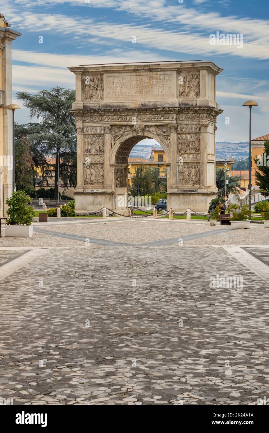 Arch of Trajan, ancient Roman triumphal arch, Benevento, Campania ...