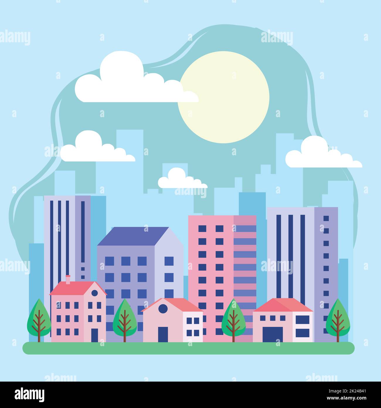 Skyline houses trees sky Stock Vector Images - Alamy