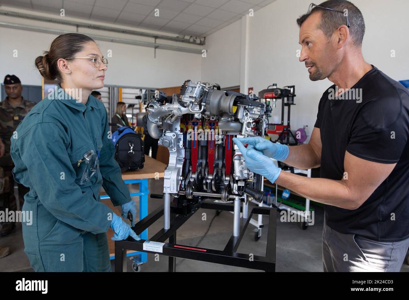 Bourges, France, September 22, 2022. Students learn to repair engines ...