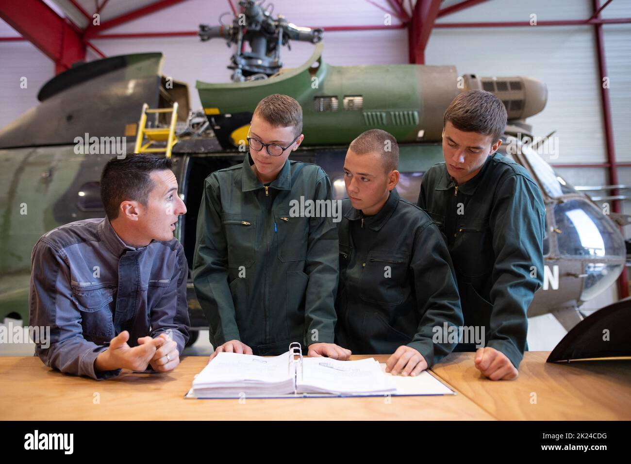 Bourges, France, September 22, 2022. Students learn to repair a SA330 ...