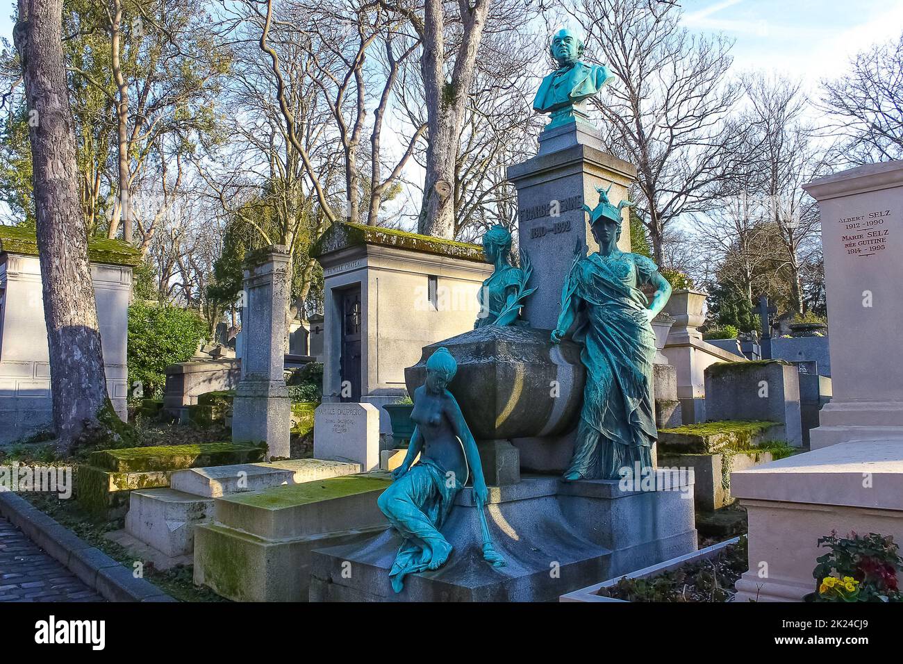 Paris, France - January 01, 2022: Graves and crypts in Pere Lachaise Cemetery, This cemetery is ...
