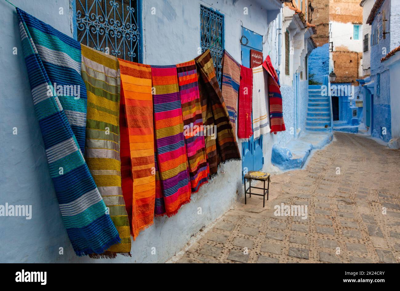A picture of a colorful shop in the blue streets of Chefchaouen Stock ...