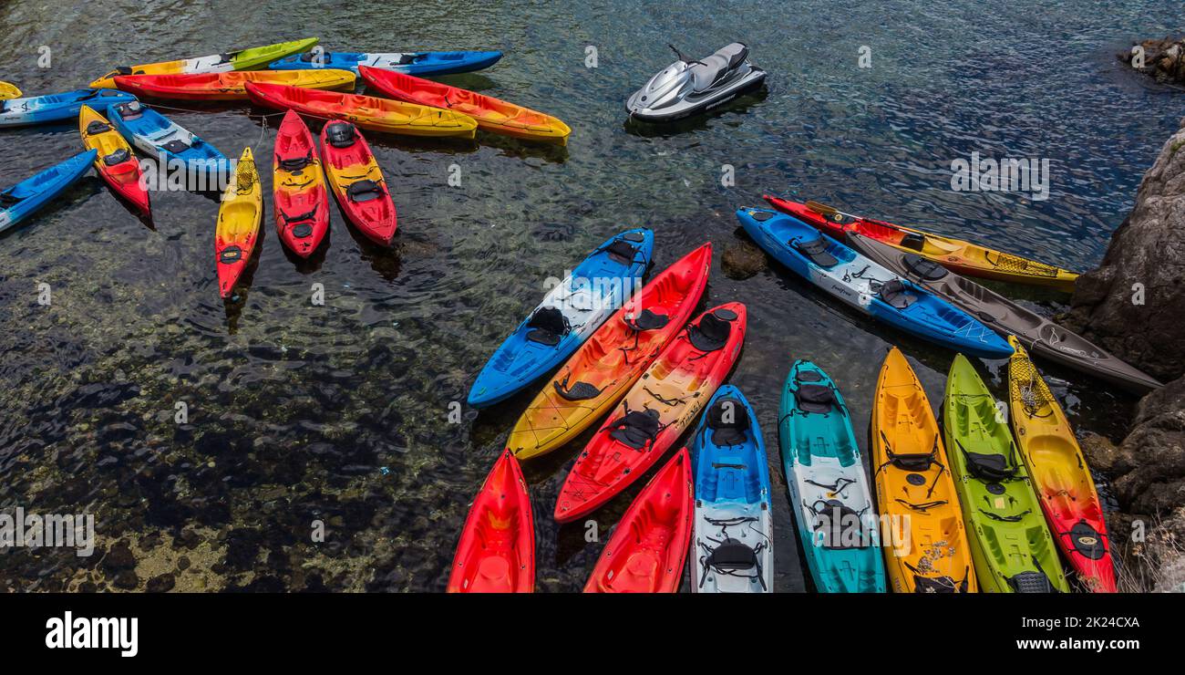 A picture of many resting kayaks shot in Dubrovnik Stock Photo - Alamy