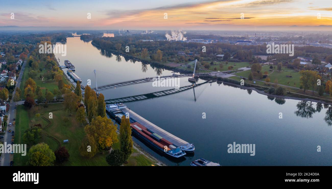 Bridge of the two riverbanks over Rhine river between Kehl and ...