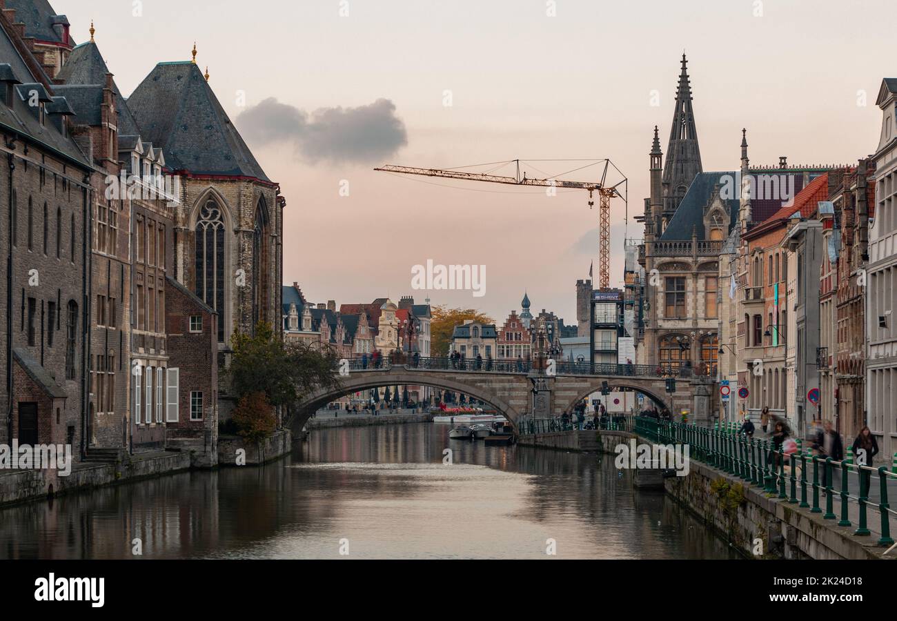 A picture of the city of Ghent in the area around the Leie river Stock ...