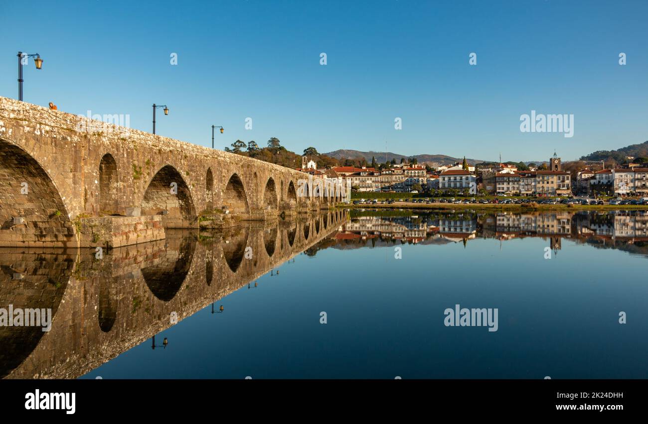 A picture of the town of Ponte de Lima and the iconic Lima Bridge (or ...