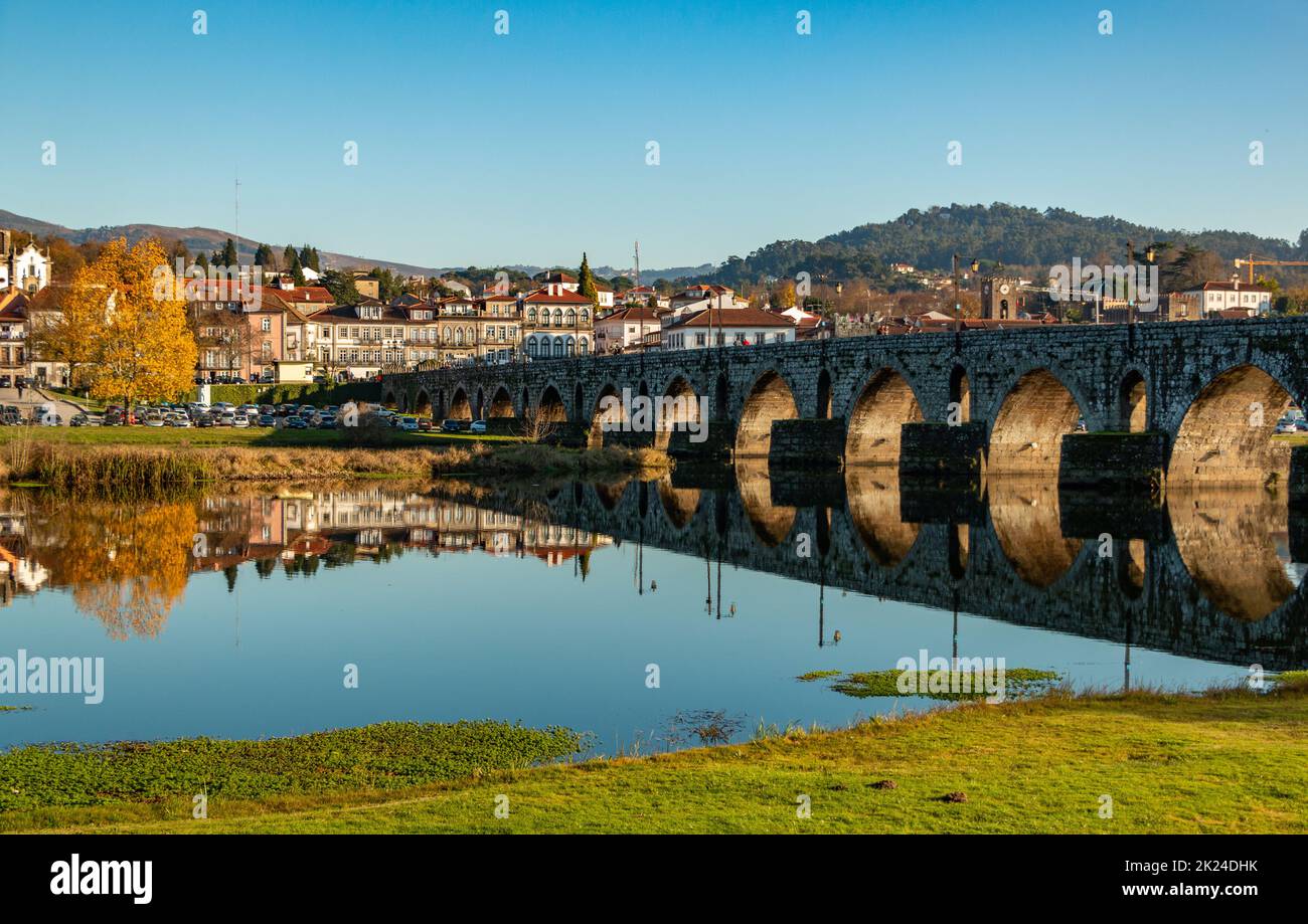 A picture of the town of Ponte de Lima and the iconic Lima Bridge (or ...