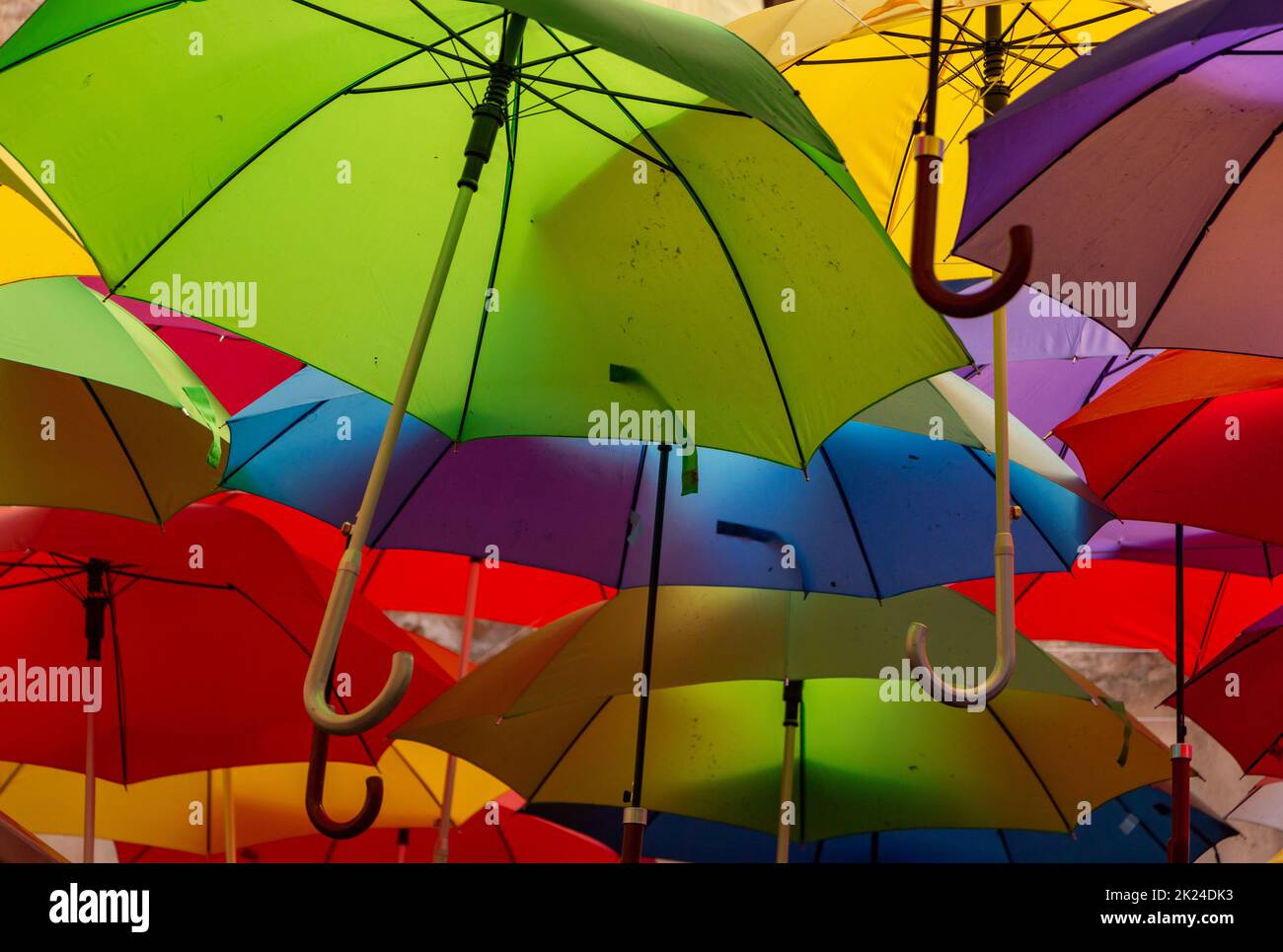 A picture of a bunch of colorful umbrellas on display in Split Stock ...