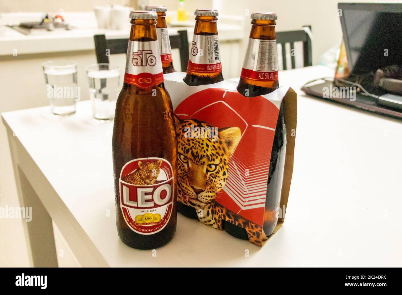 Leo beer from Thai supermarket, in Huai Khwang, Bangkok, Thailand Stock ...